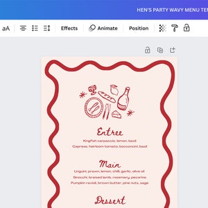 Hens Party Italy Menu Template Editable on Canva - Italian Wavy Trendy ...