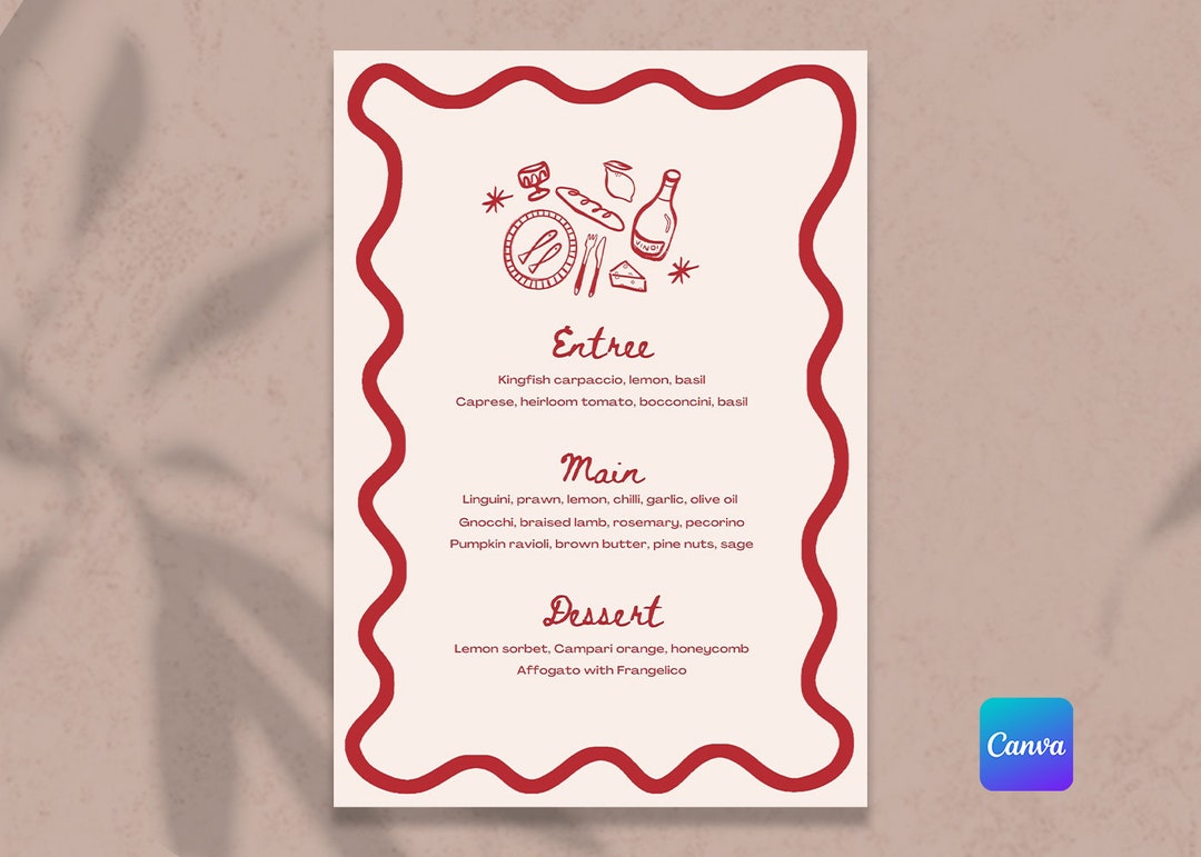 Hens Party Italy Menu Template Editable on Canva - Italian Wavy Trendy ...