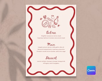 Menu Pink Red Wavy Editable Template Instant Download - Etsy Australia