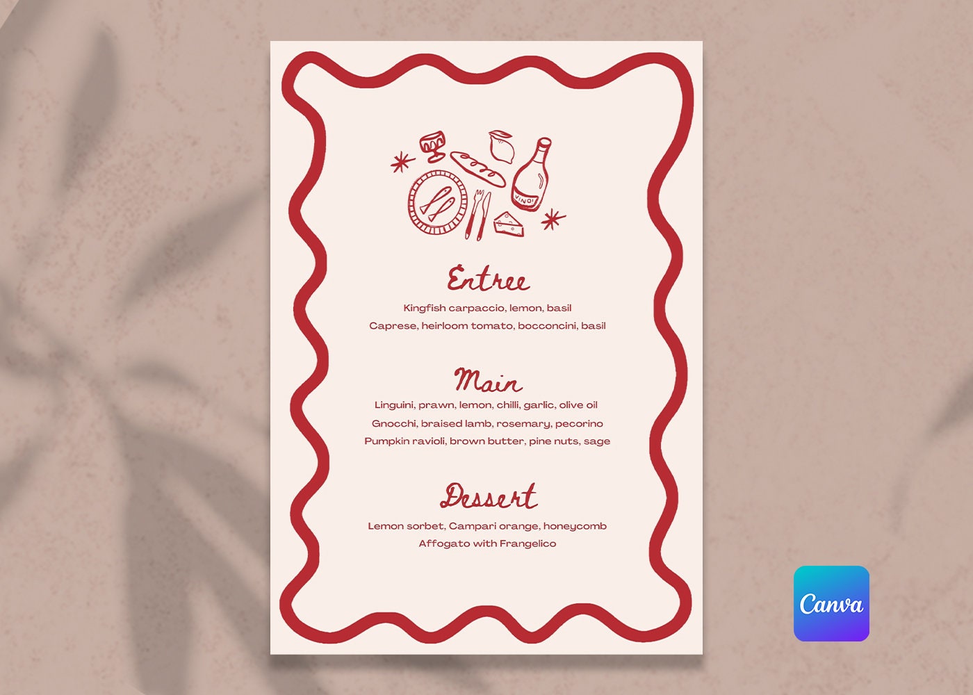 Hens Party Italy Menu Template Editable on Canva - Italian Wavy Trendy ...