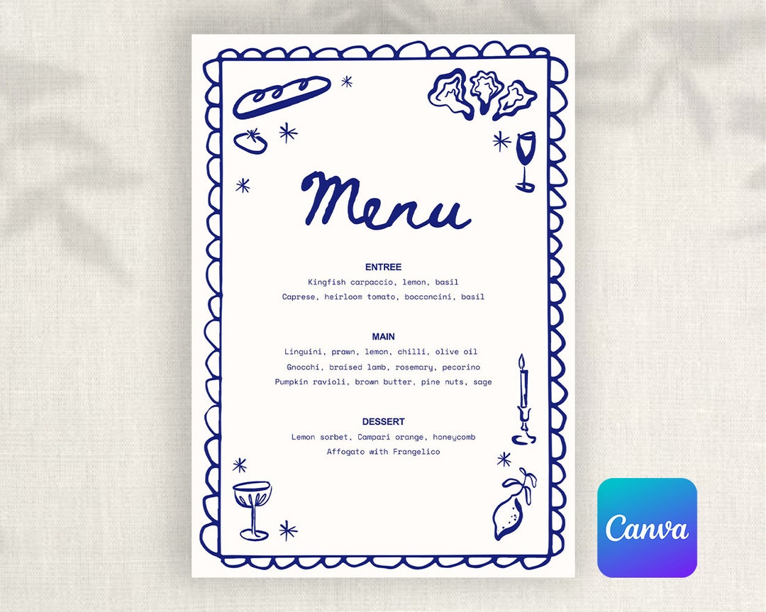 Wedding Bridal Shower Wedding Menu Template Editable on Canva - Italy ...