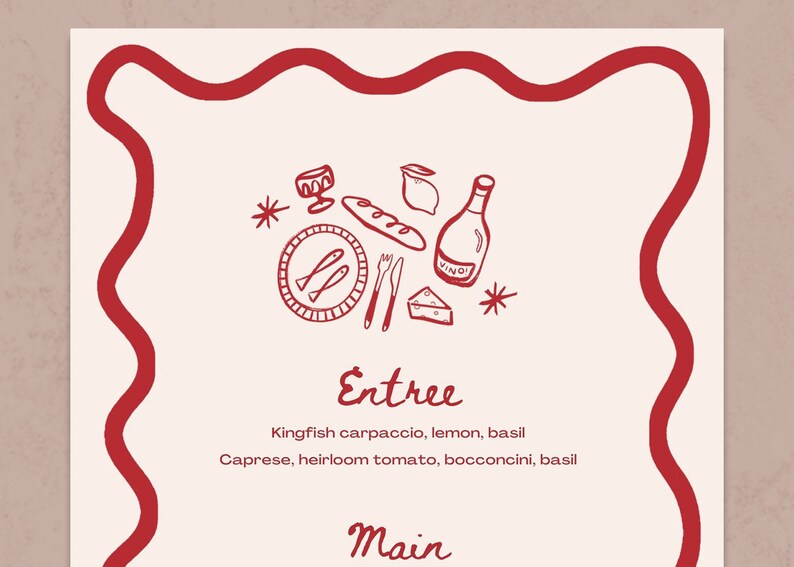 Hens Party Italy Menu Template Editable on Canva - Italian Wavy Trendy ...