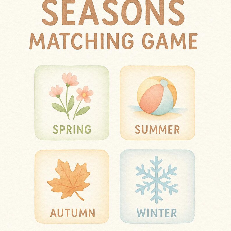 Seasons Matching Game - Printable for Preschoolers (3-6 Years) - Etsy ...
