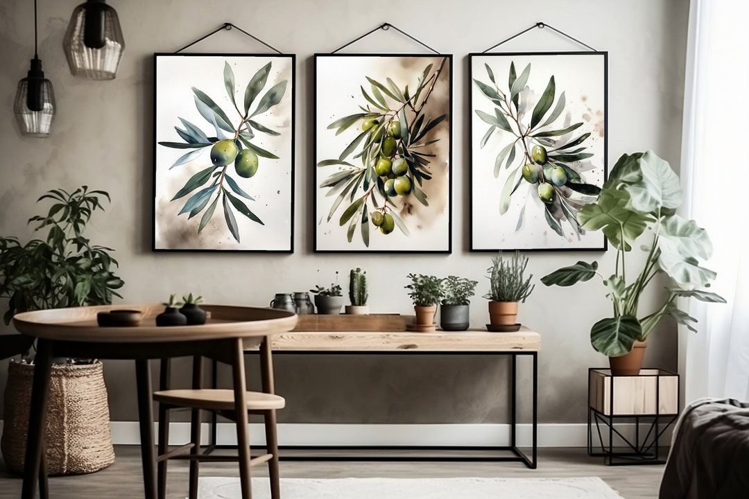 Set of 3 Prints, Olive Branch Print, Botanical Print, Vintage ...