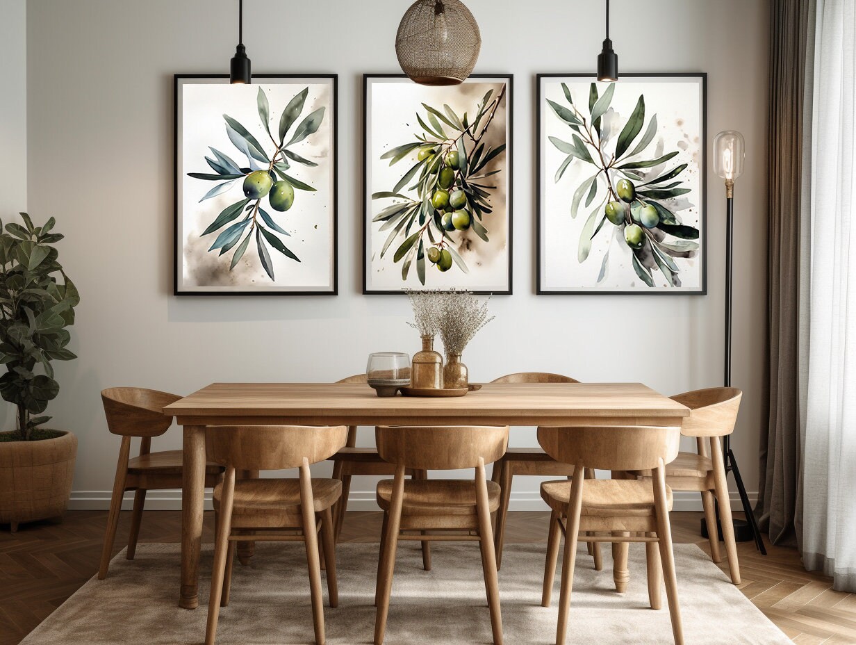 Set of 3 Prints, Olive Branch Print, Botanical Print, Vintage ...