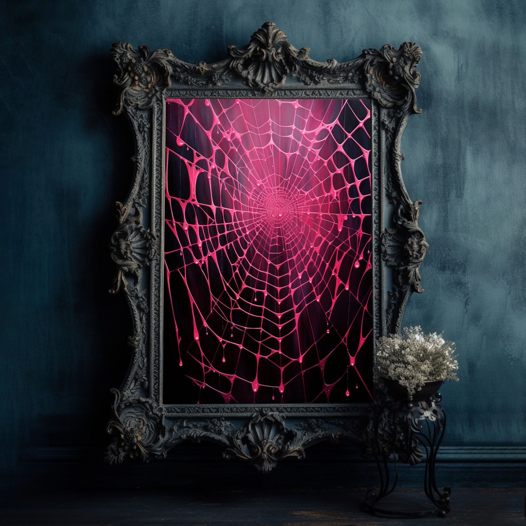 Pink Spiderweb Print Victorian Gothic Pink Halloween Creepy Goth Wall ...
