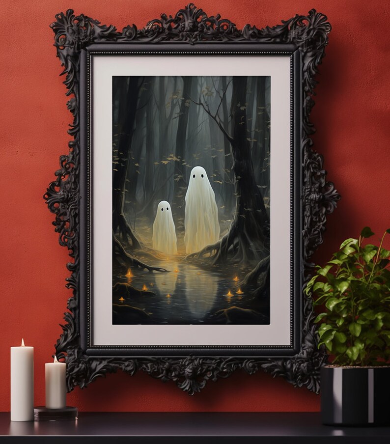 Forest Ghosts Cute Spooky Wall Art Print Dark Halloween Home - Etsy