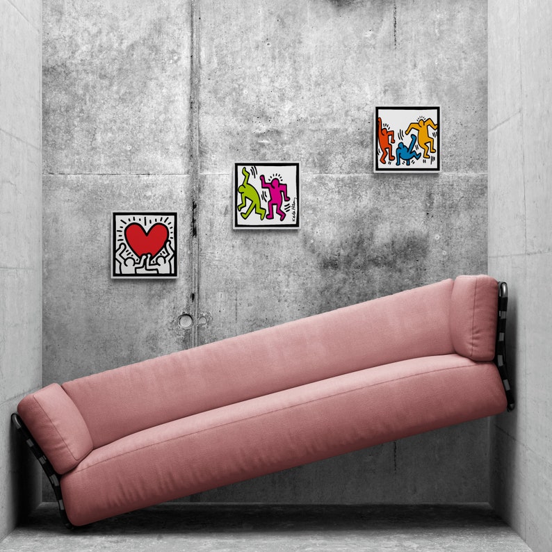 Paintings 3 Pieces Keith Haring 30 Cm Print on Panel With White Wooden ...