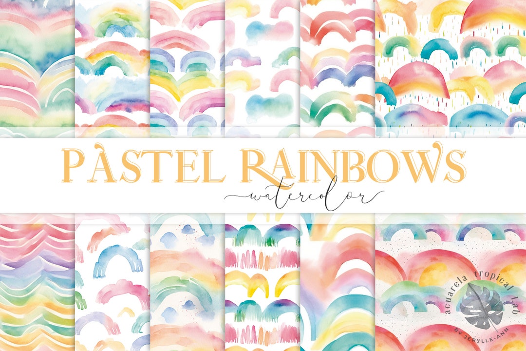 Pastel Rainbows Watercolor Digital Paper Colorful Rainbow - Etsy