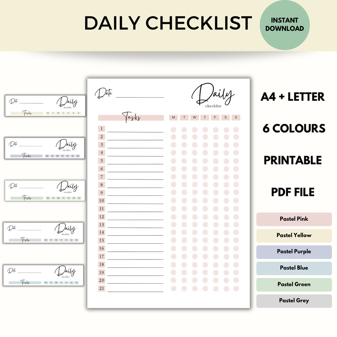 Daily Checklist Printable Daily Task Checklist to Do - Etsy Canada