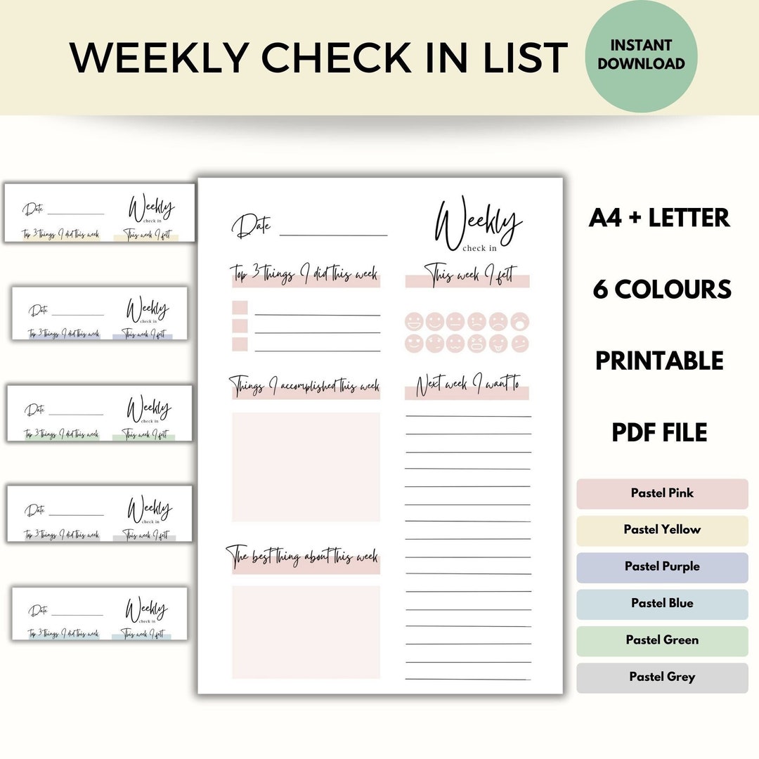 Printable Weekly Checklist Weekly Task Checklist Template - Etsy