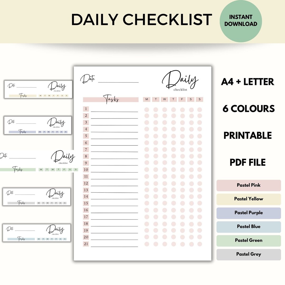 Daily Checklist Printable Daily Task Checklist to Do - Etsy