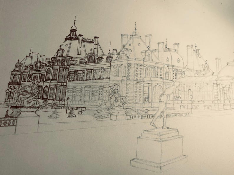 Neudeck Palace Architectural Drawing Digital Download Printable Wall ...