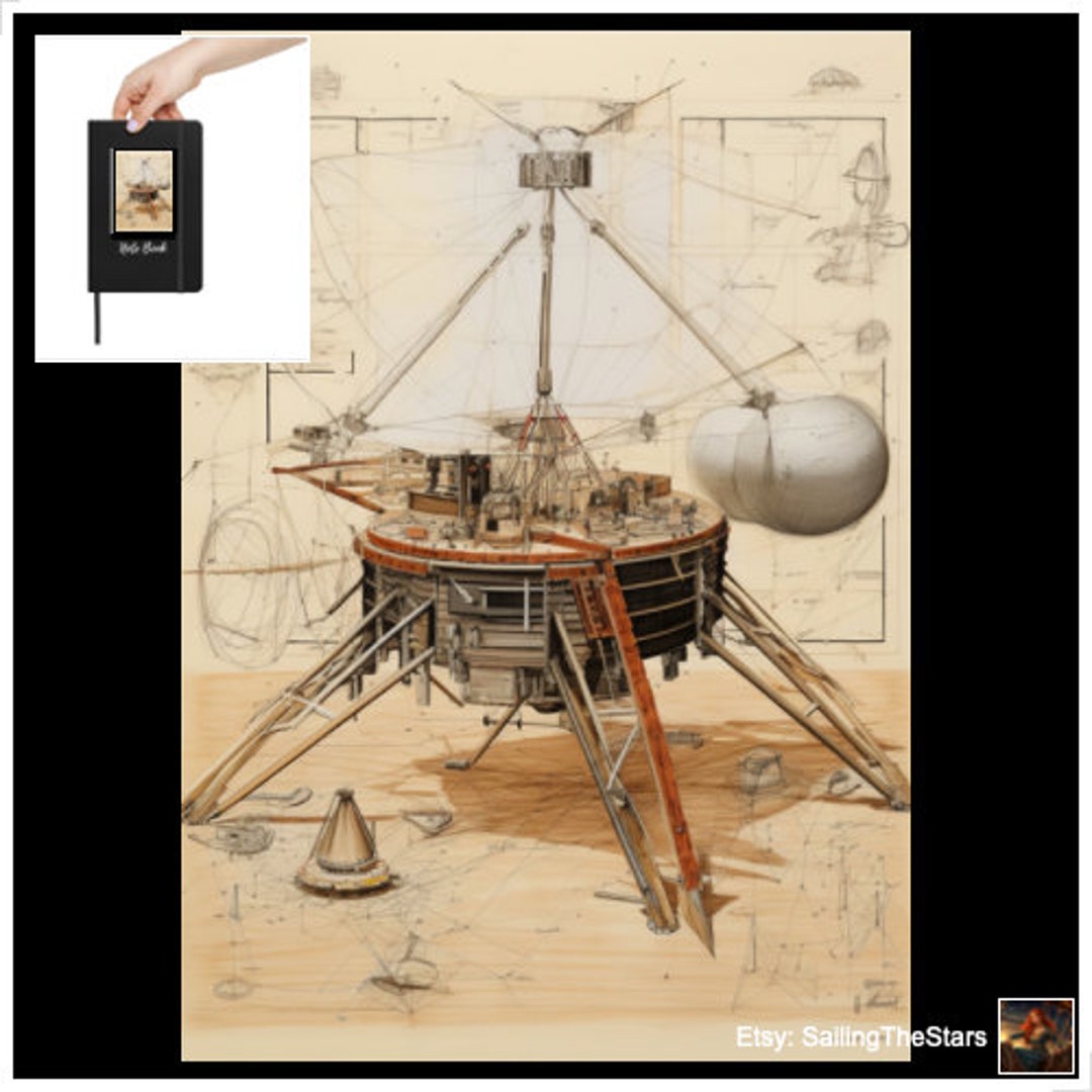 Notebook Sketchbook Leonardo Da Vinci's Mars Lander Design 3 A5 Blank ...