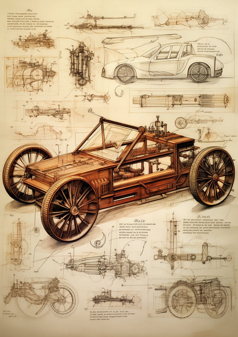 Notebook Sketchbook Leonardo Da Vinci's Electric Car Design 1 A5 Blank ...