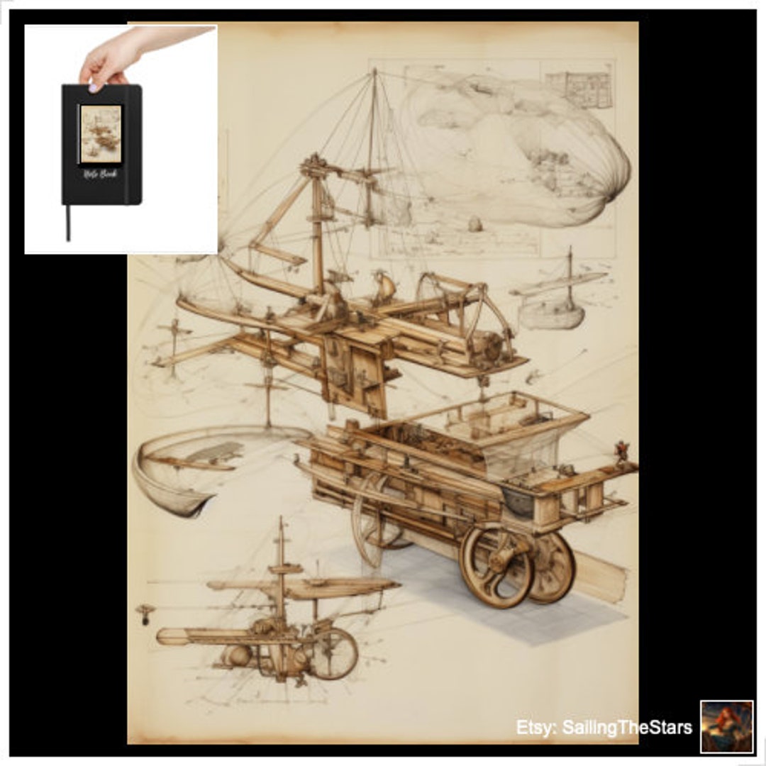 Notebook Sketchbook Leonardo Da Vinci's Flying Car Design 1 A5 Blank ...