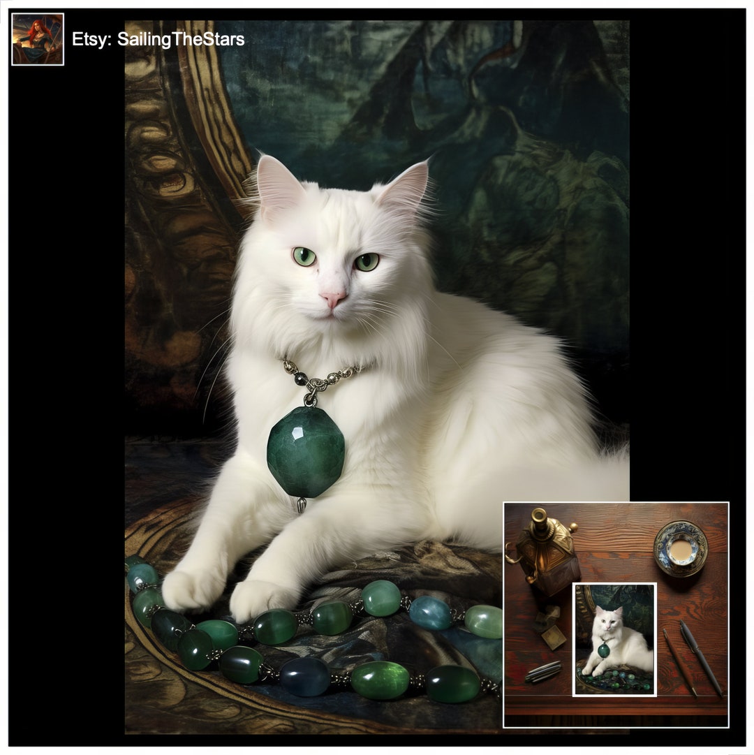 White Cat Birthday Card With Green Tourmaline Crystal Jewellery for Mum ...