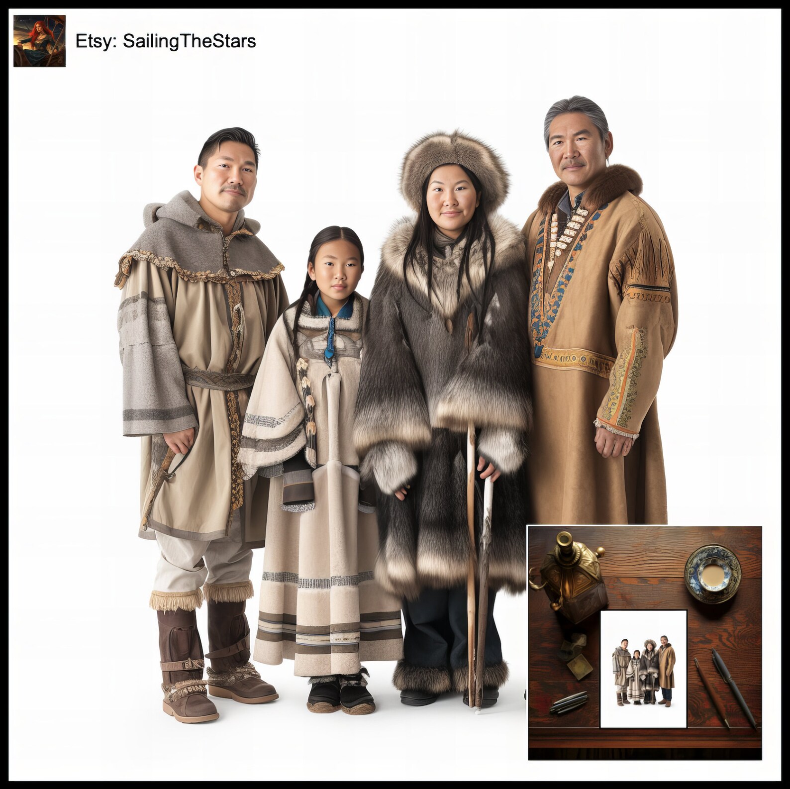 Greeting Card Family Portraits Inuit 1 Illustration of the Ancient ...