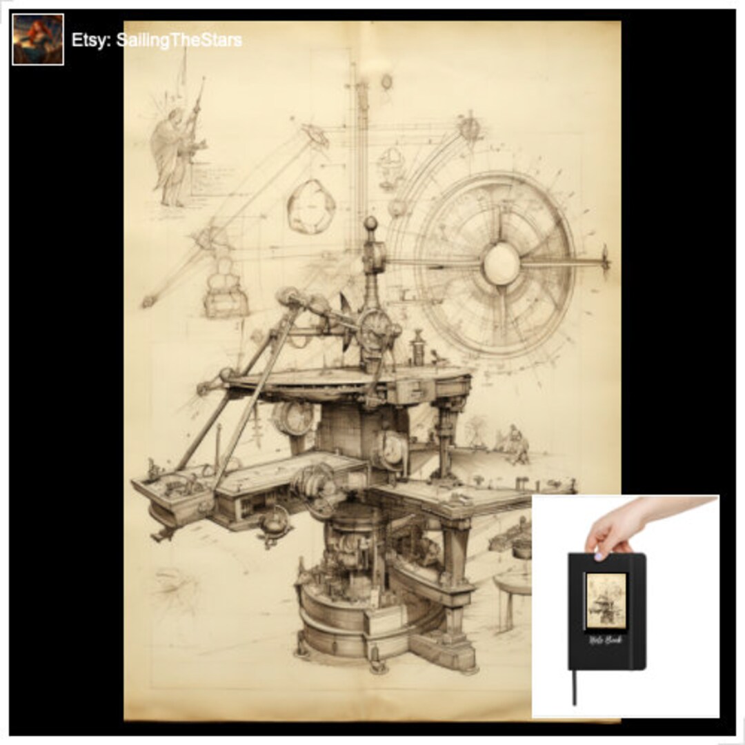 Notebook Sketchbook Leonardo Da Vinci's Satellite Design 4 A5 Blank ...