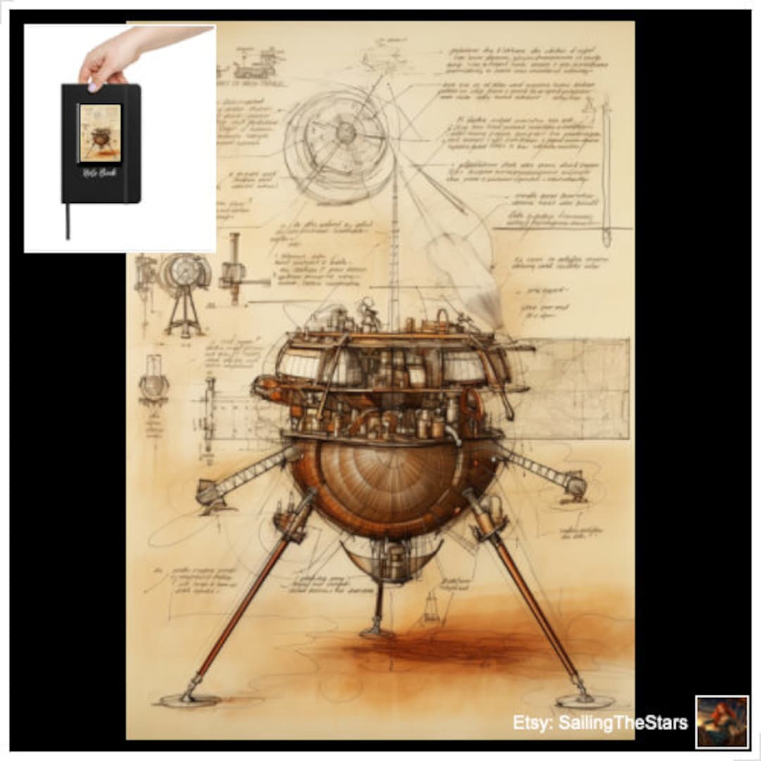 Notebook Sketchbook Leonardo Da Vinci's Mars Lander Design Lander A5 ...