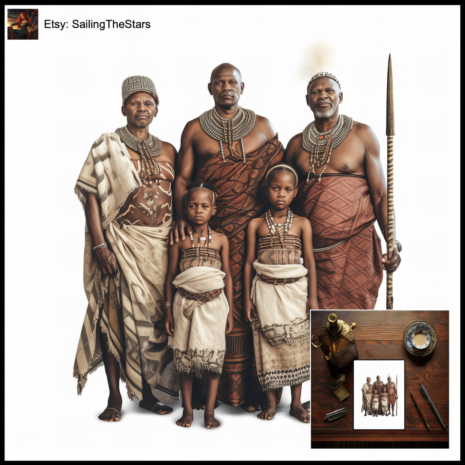 Greeting Card Family Portraits Zulu 2 Illustration of the Ancient ...