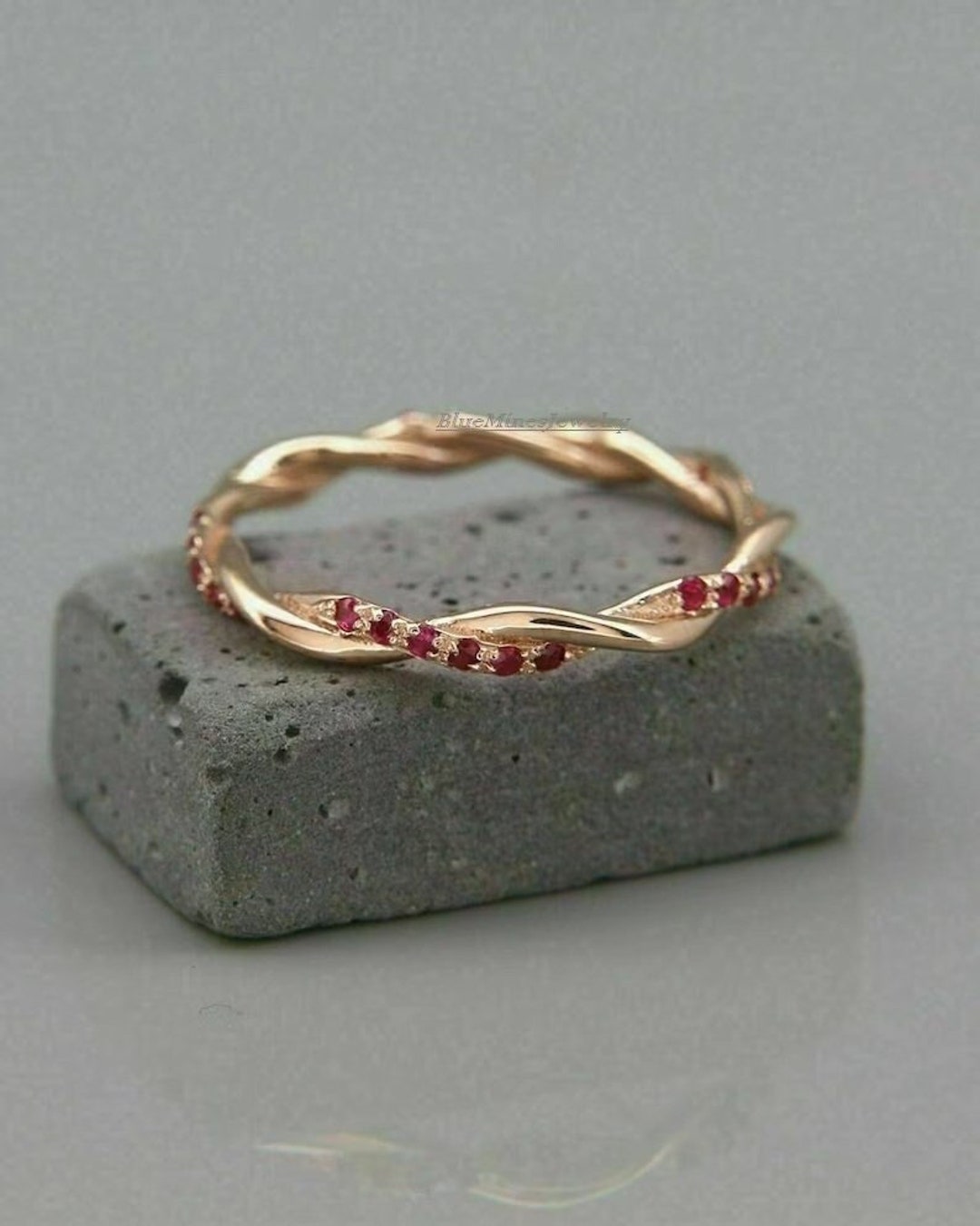 14K Gold Twisted Ruby Ring, Ruby Wedding Band, Ruby Infinity Ring ...