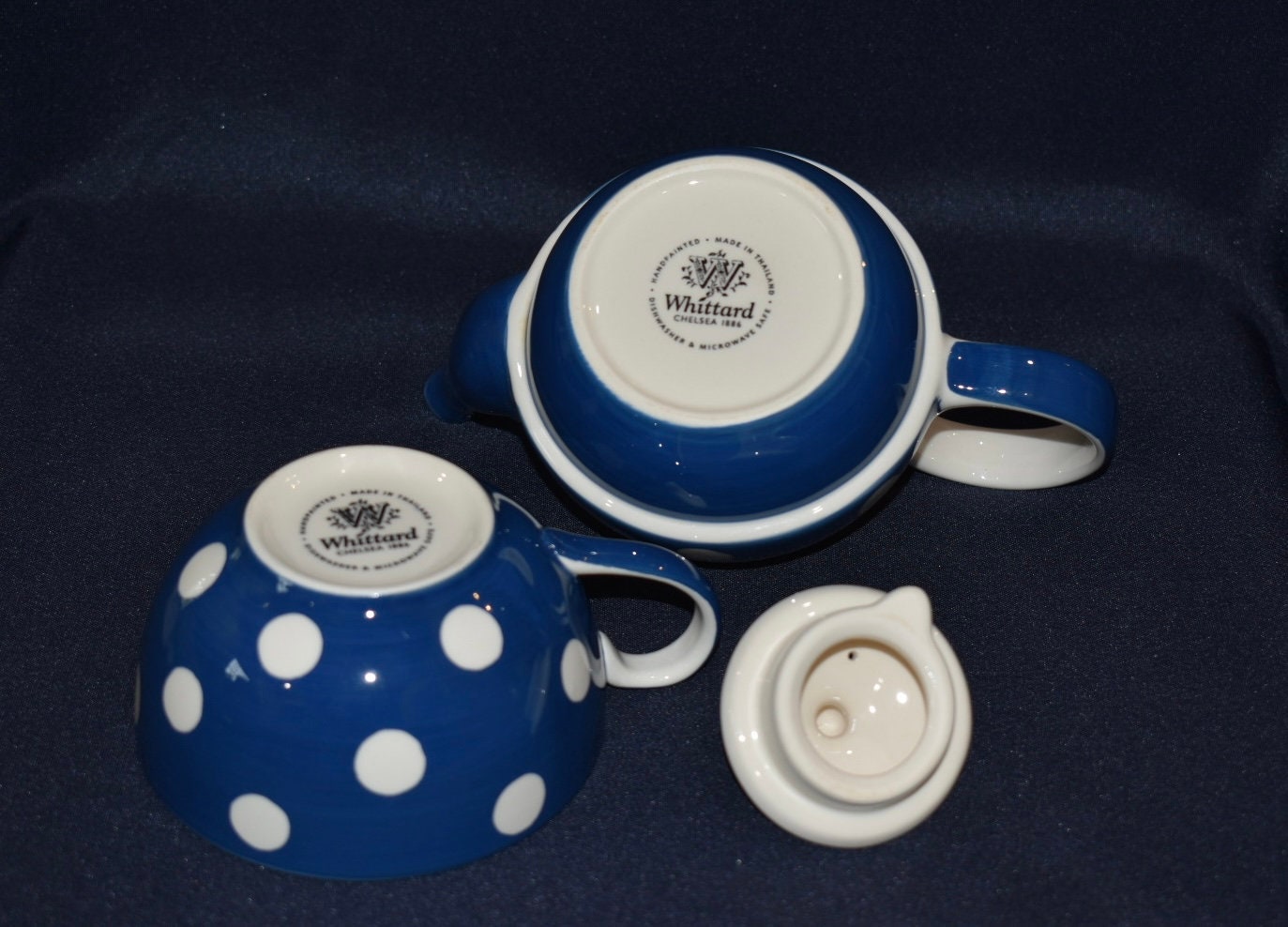 Whittard of Chelsea 1886 Stacked Teapot Cup Set. Blue With White Polka ...