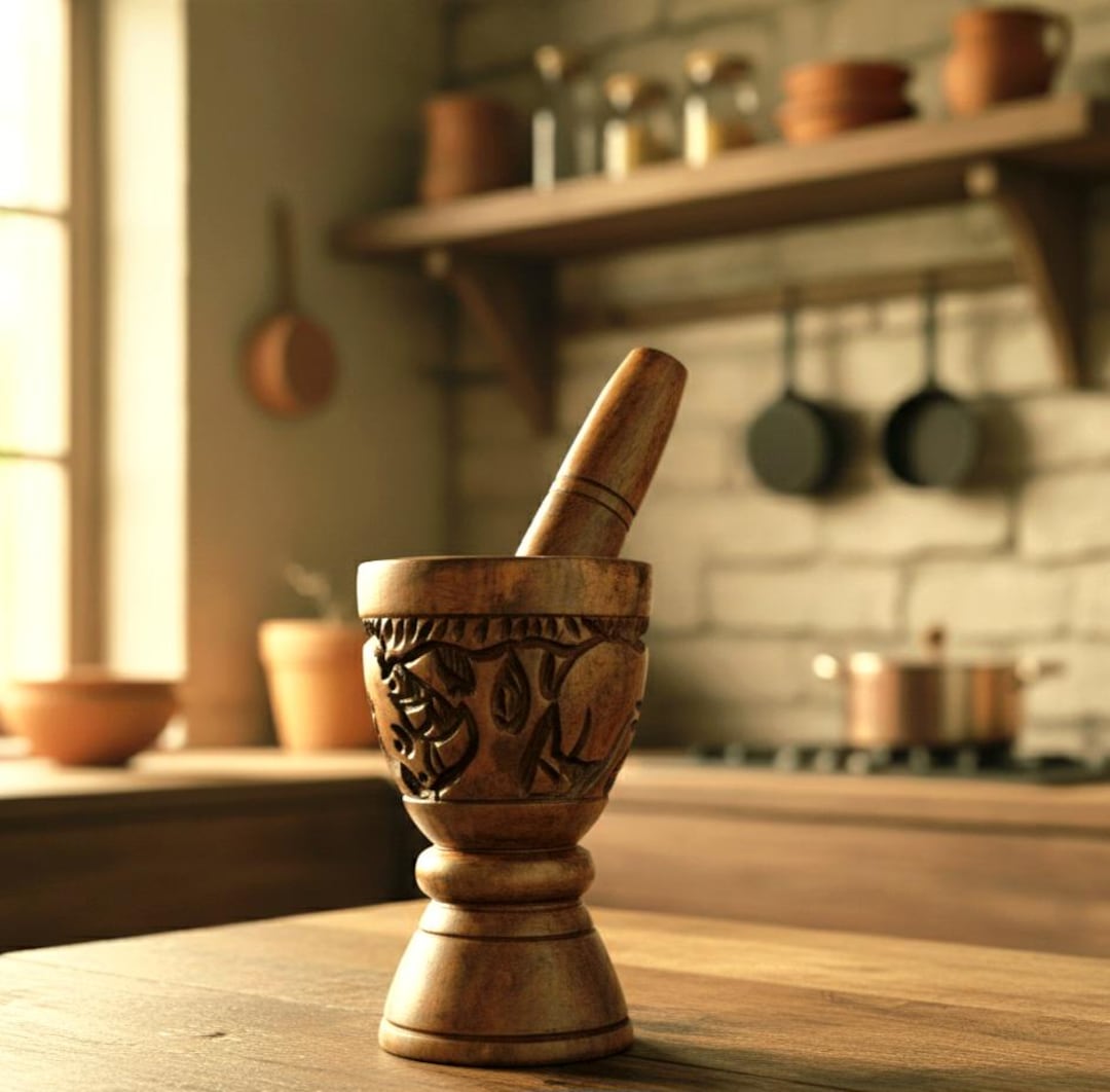 Antique Ebony Mortar & Pestle Set – 80-year-old Hand-carved Wooden ...