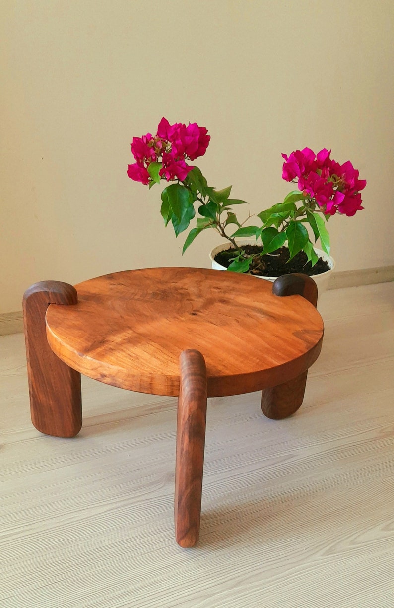 Three Legs Solid Walnut Wood Low Coffee Table & Flower Pot Table ...