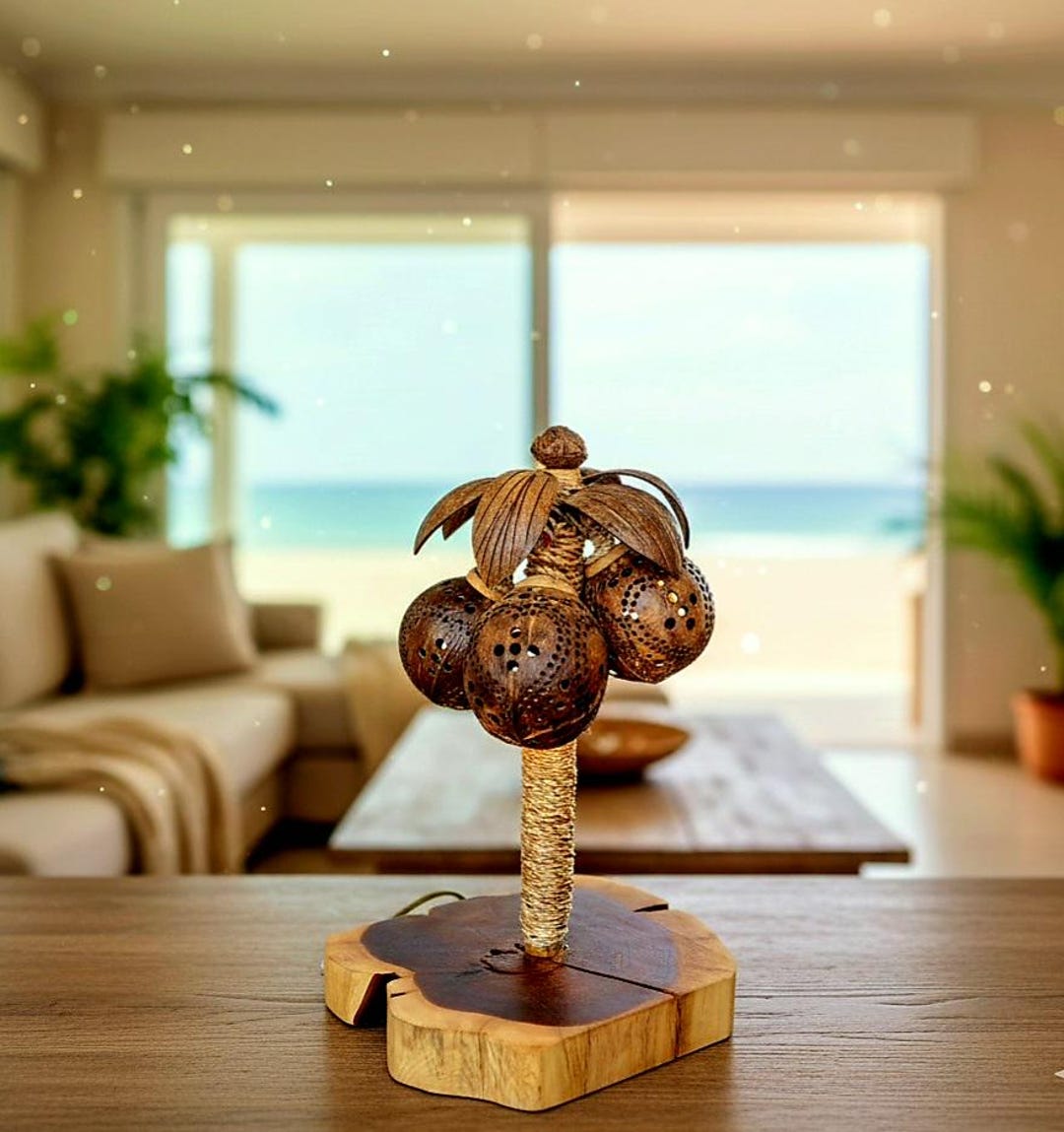 Handmade Coconut Shell Wooden Table Lamp - Slow Living Decor - Etsy