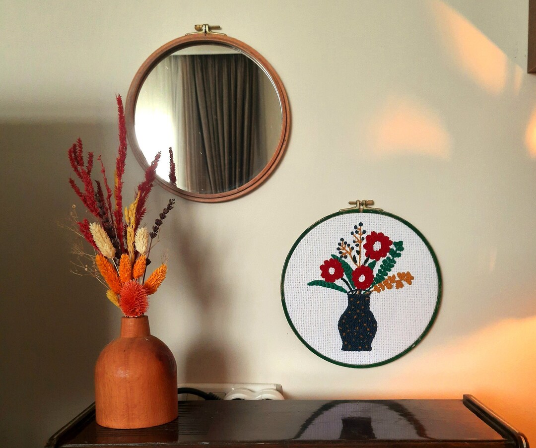 Handpainted Mirror & Punch Needle Art Set: Floral Wall Hanging - Etsy