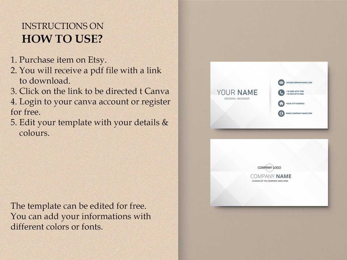 Printable Business Card Template, Business Card Template, Instant ...