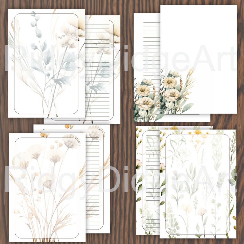 Watercolour Dried Flowers Printable Note Paper, Stationery Writing Set, Instant Download ...