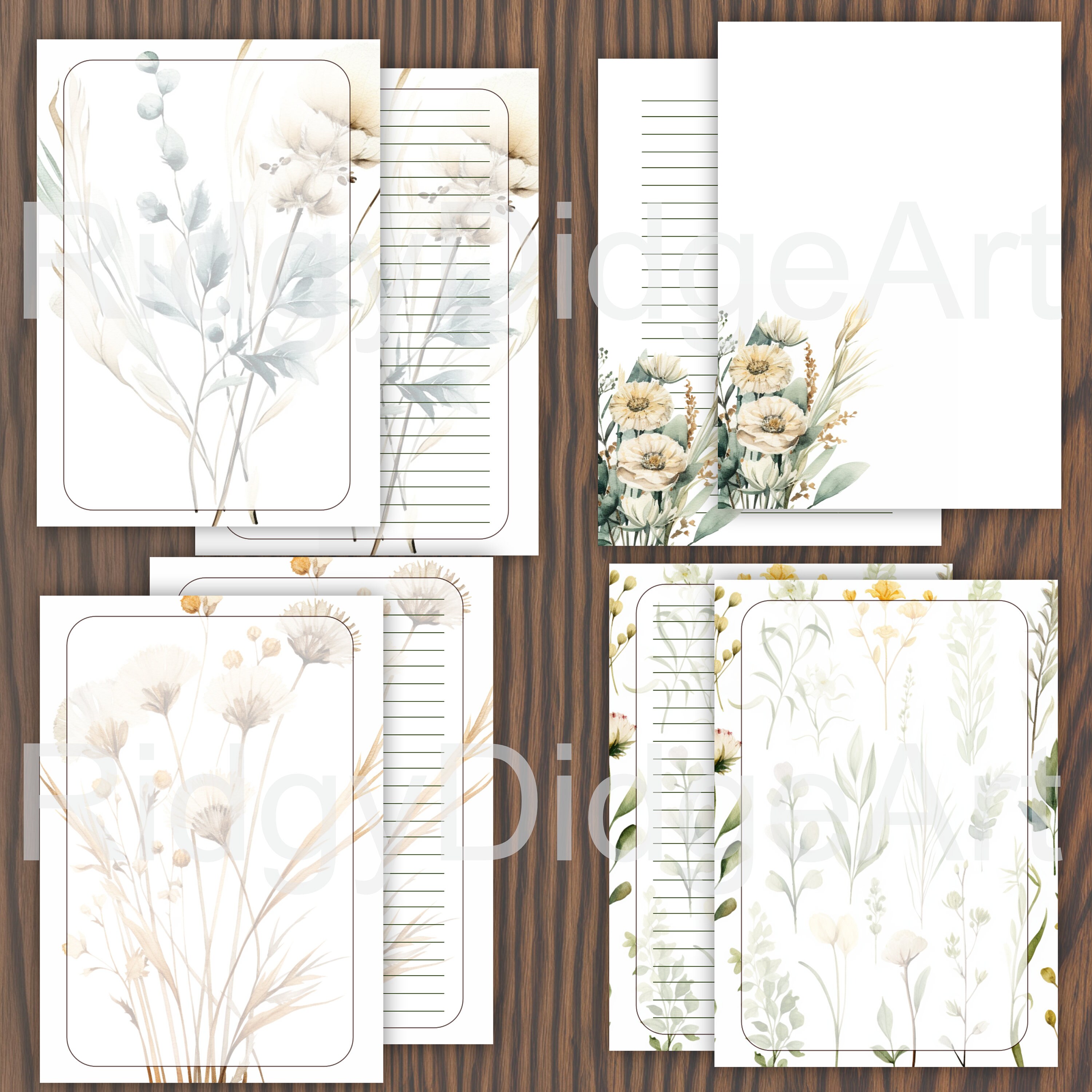 Watercolour Dried Flowers Printable Note Paper, Stationery Writing Set ...