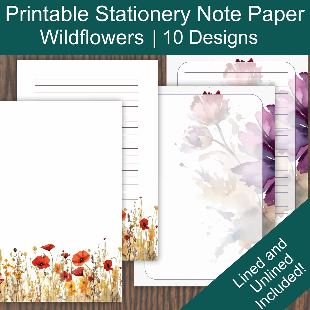 Watercolour Wildflowers Printable Note Paper, Stationery Writing Set ...