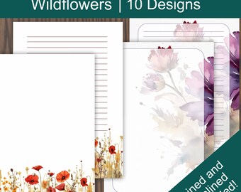 Watercolour Dried Flowers Printable Note Paper, Stationery Writing Set, Instant Download ...