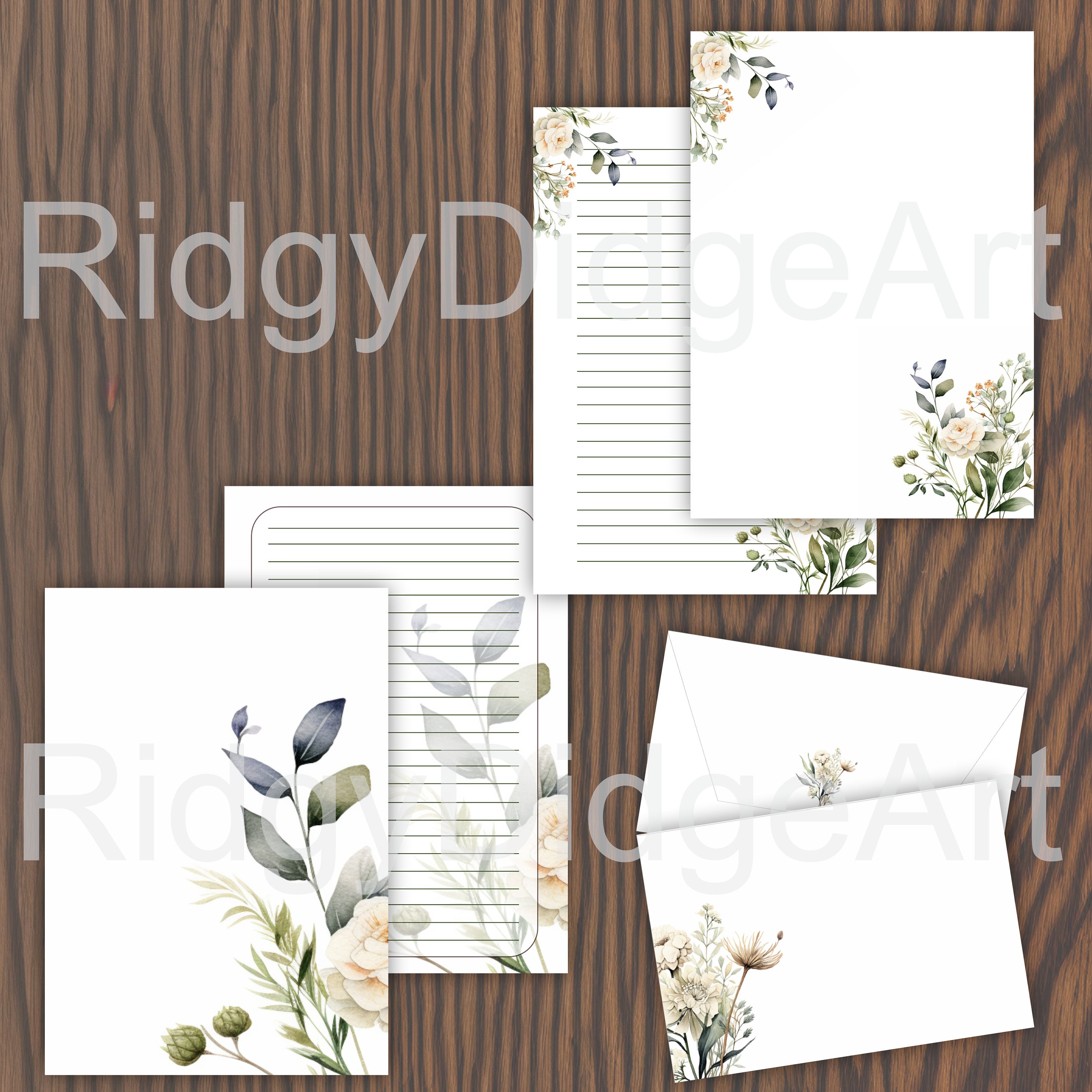 Watercolour Dried Flowers Printable Note Paper, Stationery Writing Set, Instant Download ...