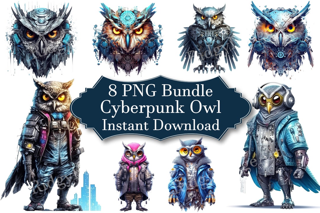 Cyberpunk Owl | 8 PNG Bundle | Clipart | Digital Download | Scrapbook ...