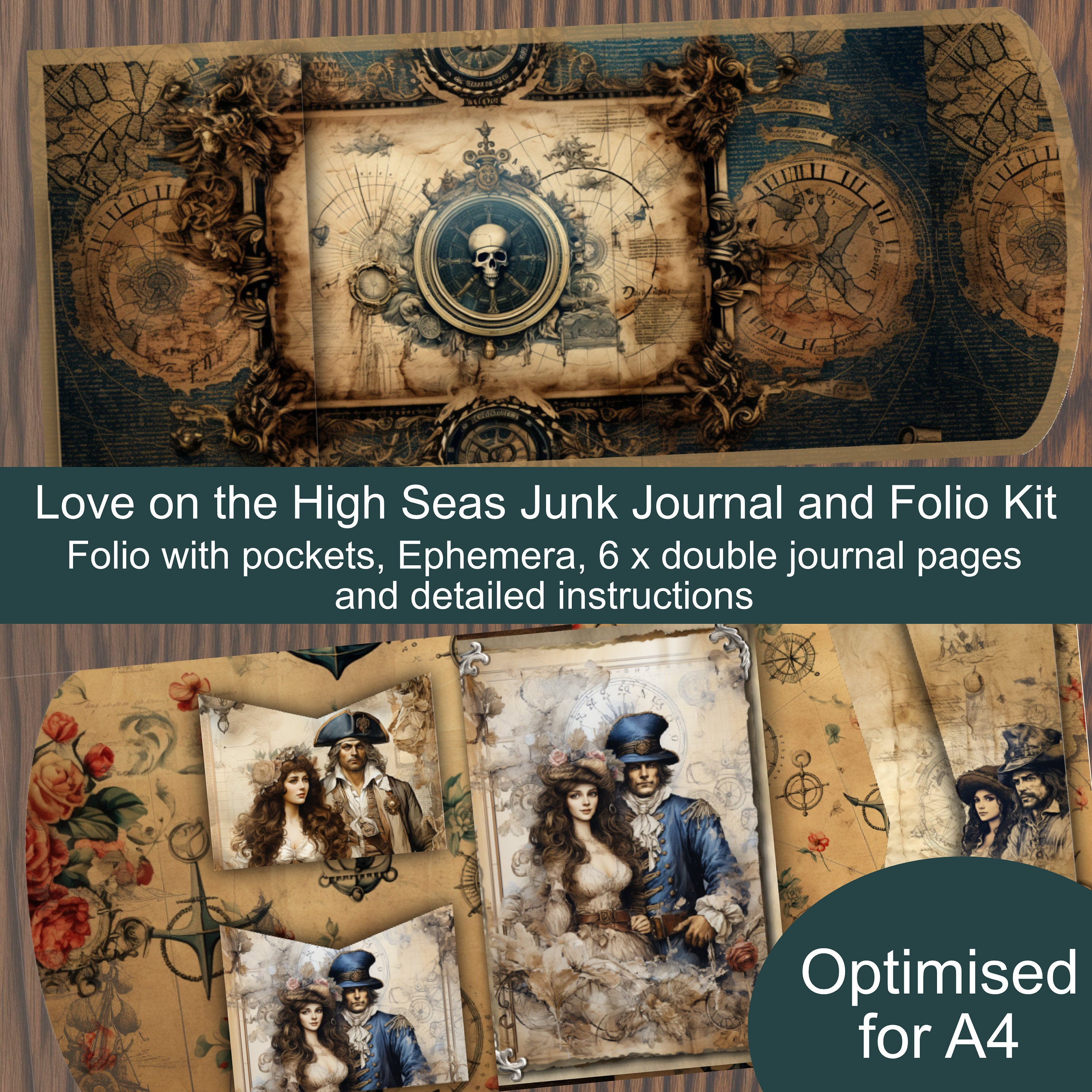 Love on the High Seas Junk Journal Folio Kit Pirates Vintage Collage ...