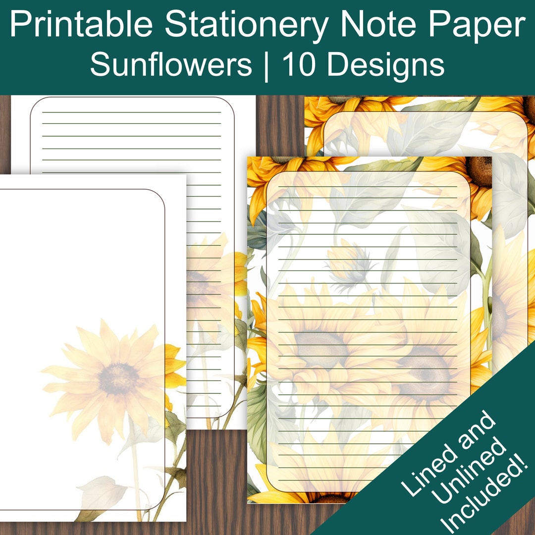Cheery Sunflowers Printable Note Paper, Stationery Writing Set, Instant ...