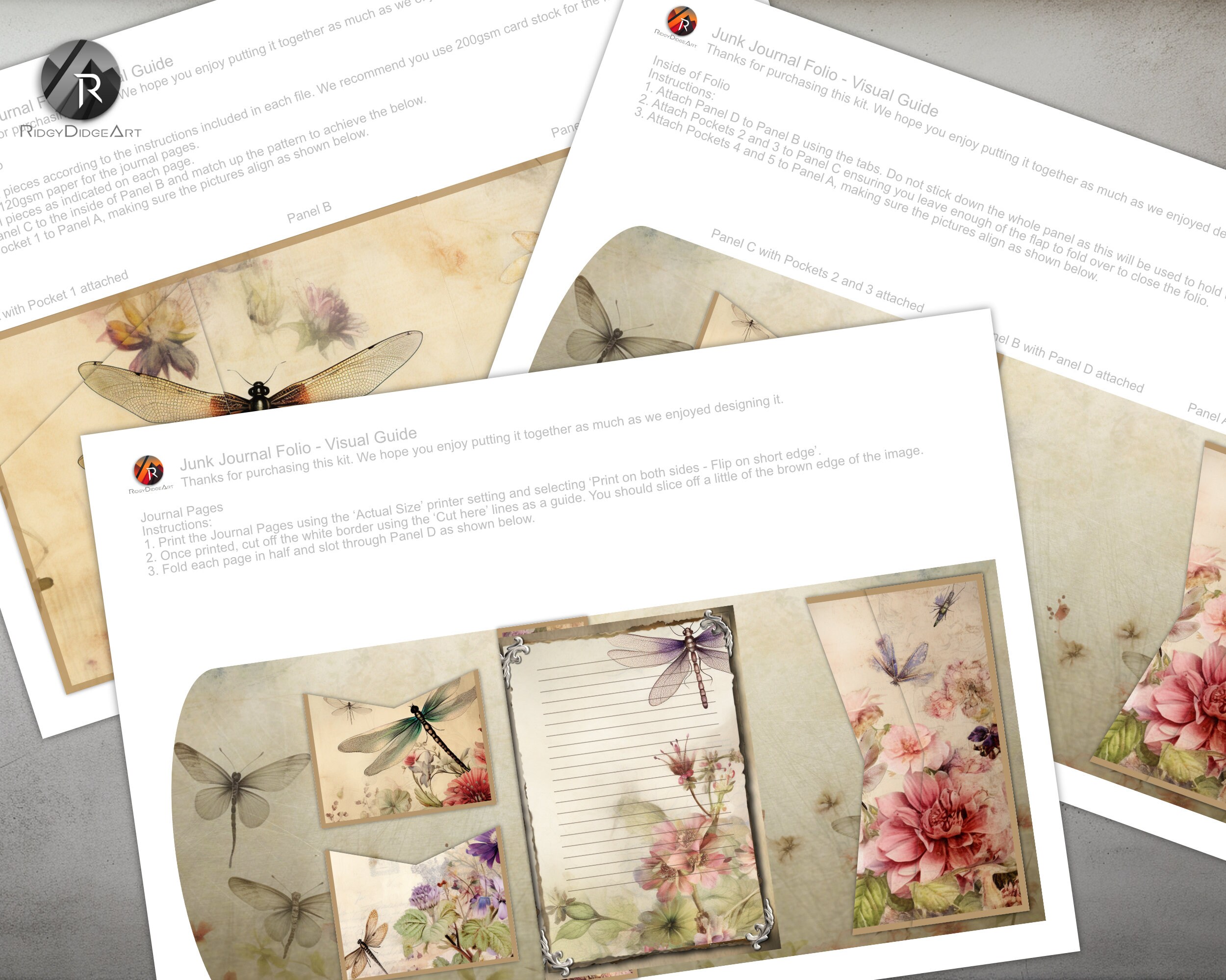 Shabby Chic Dragonflies Junk Journal Folio Kit Dragonfly Vintage Collage Printable Ephemera ...