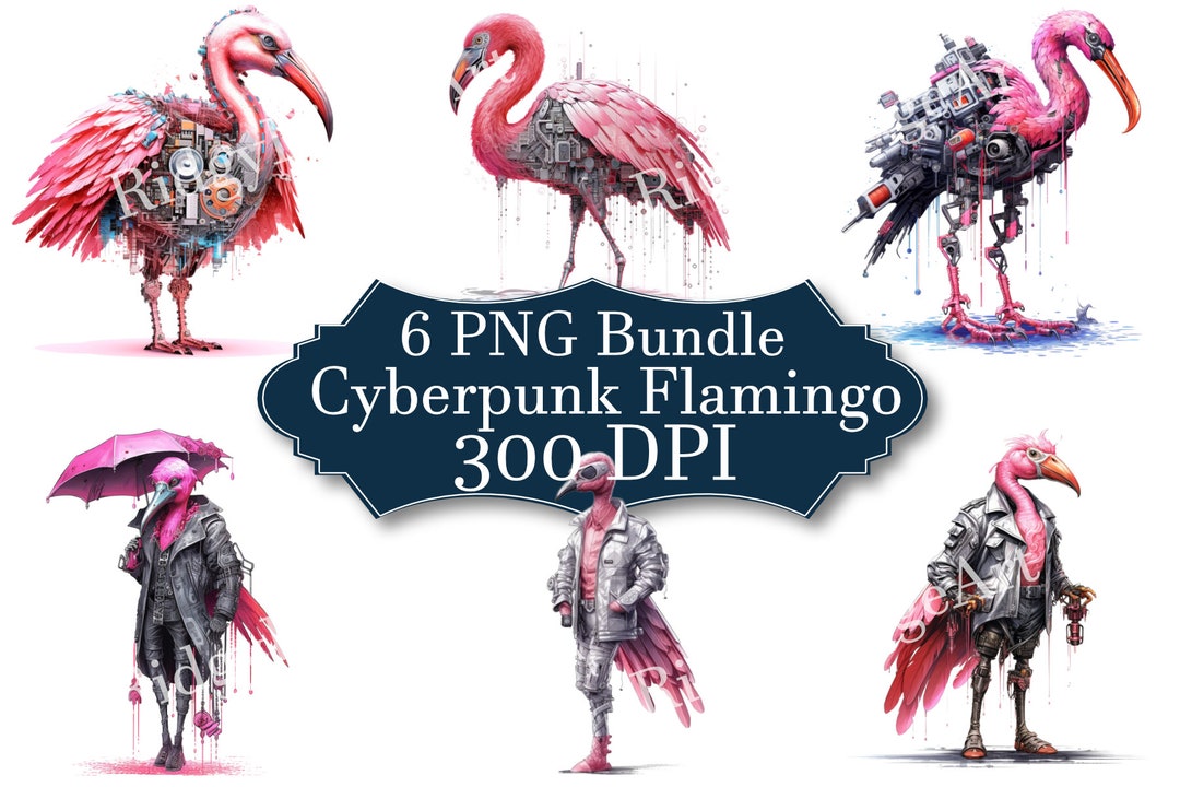 Cyberpunk Flamingo | 6 PNG Bundle | Clipart | Digital Download ...