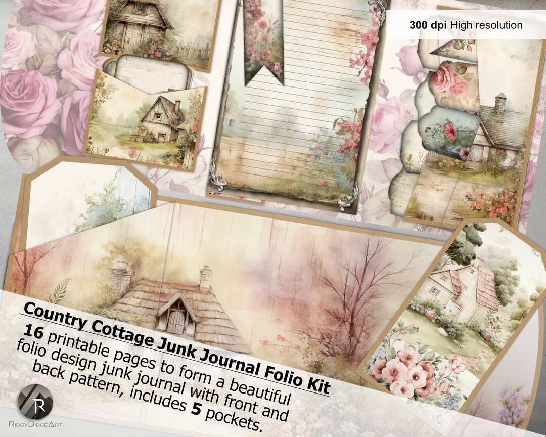 Country Cottage Junk Journal Folio Kit | Cottage | Vintage Collage ...