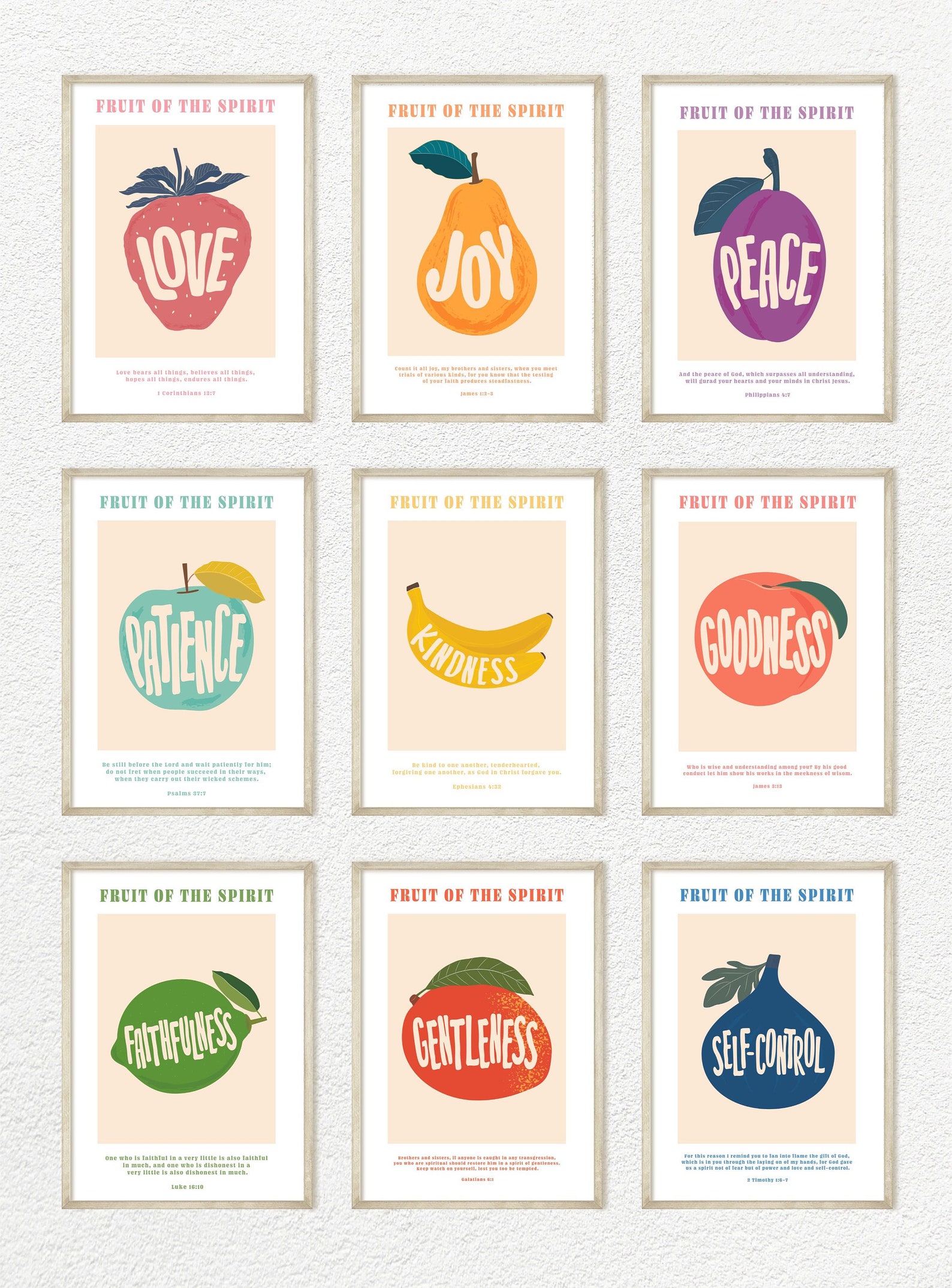 Set of 9 Fruit of the Spirit Printable Art | Galatians 5 | Bible Verse ...