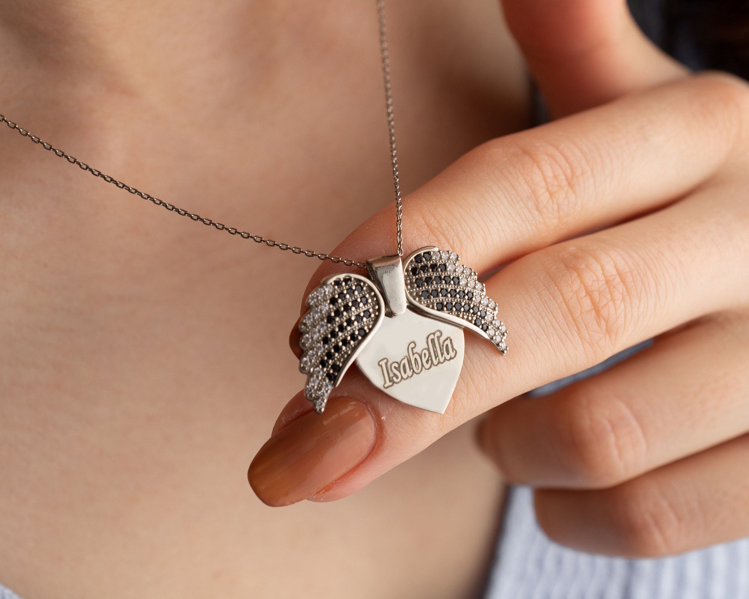 Personalized Sterling Silver Angel Wings Necklace, Hidden Message ...