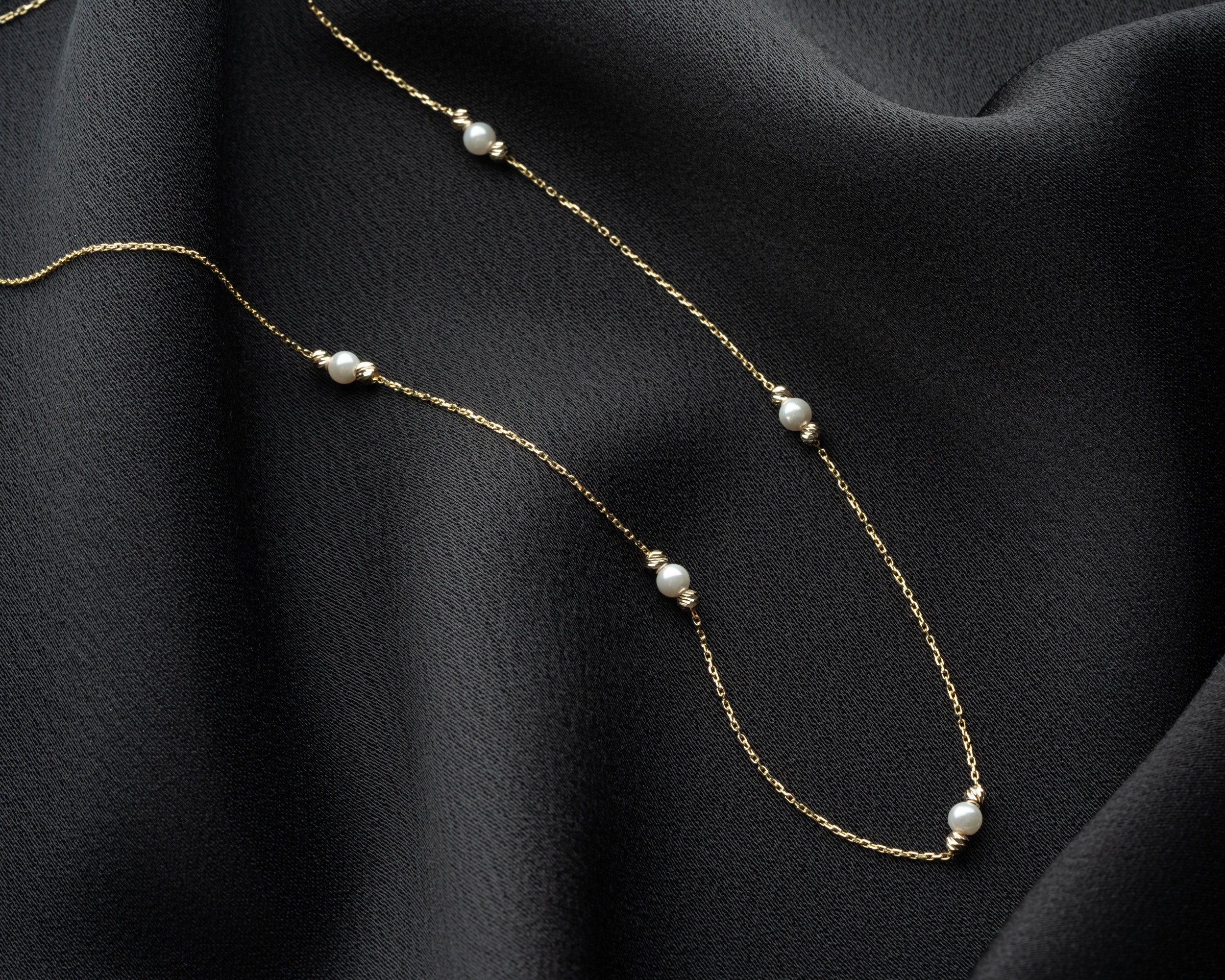 14K Solid Gold Pearl Bead Necklace, Real Gold Freshwater Pearl Necklace, Minimalist Wedding ...