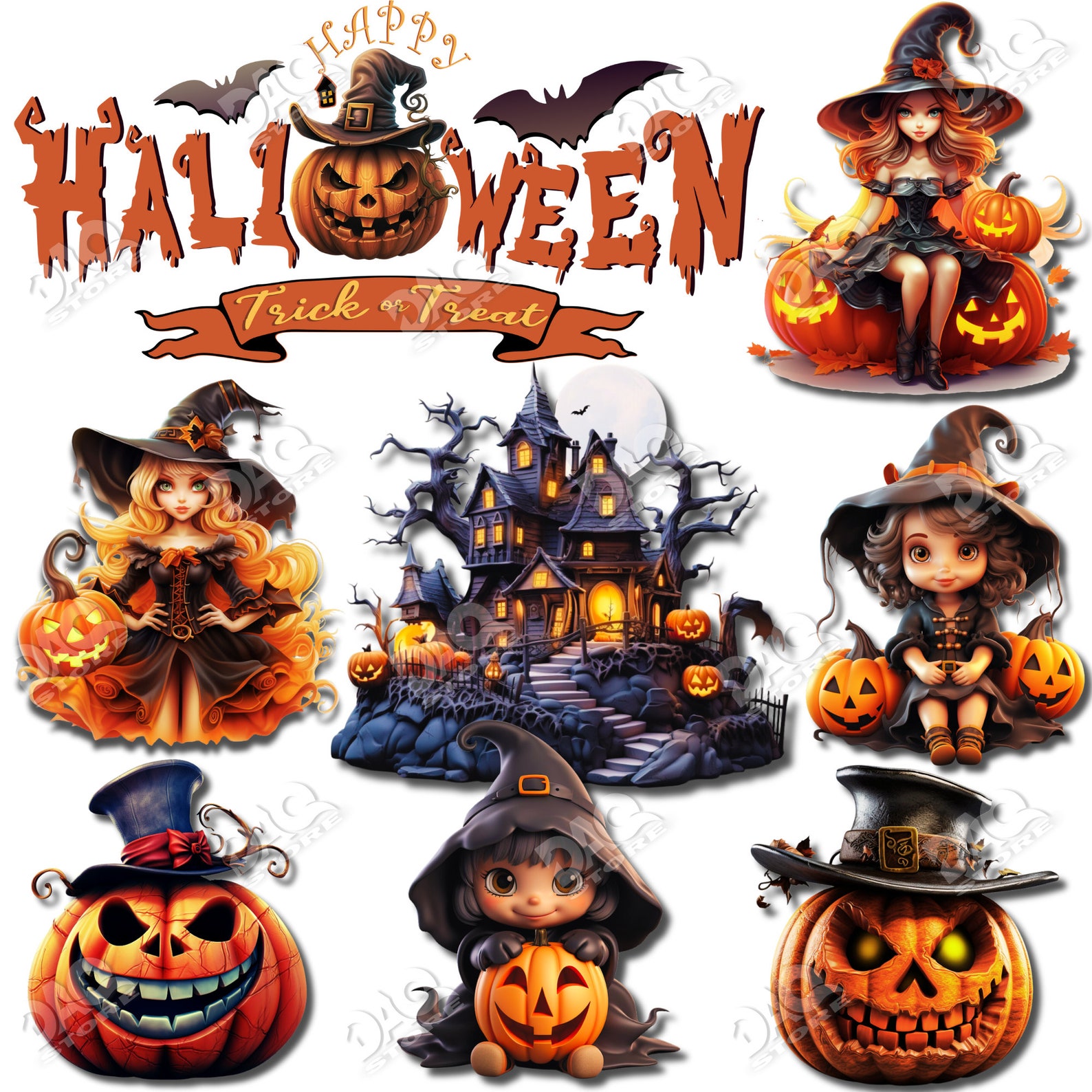 Happy Halloween Digital Png Designs 3d-halloween Text Banner-pumpkin ...