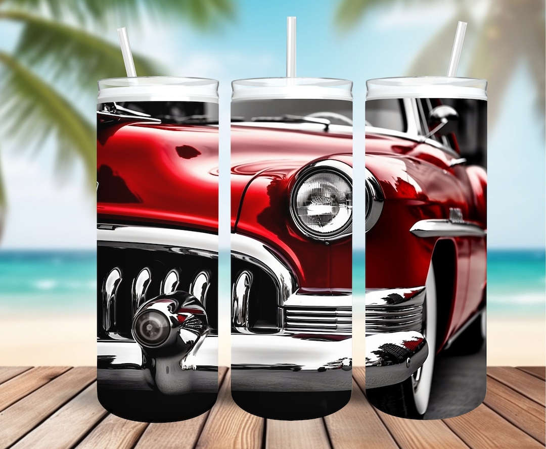 3D Vintage Red Car Tumbler Wrap Png-red Retro Cars Tumbler Design ...