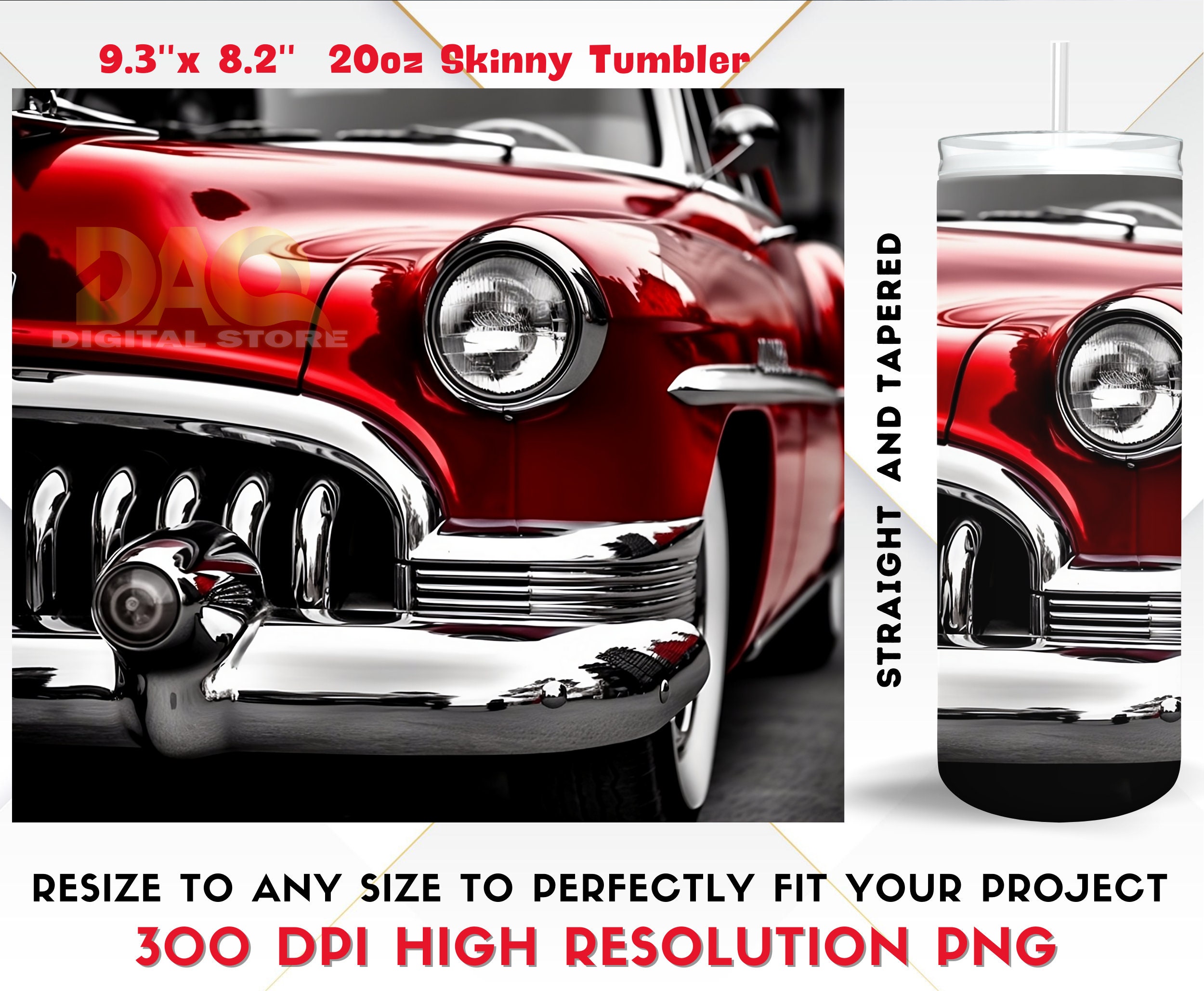 3D Vintage Red Car Tumbler Wrap Png-red Retro Cars Tumbler Design ...