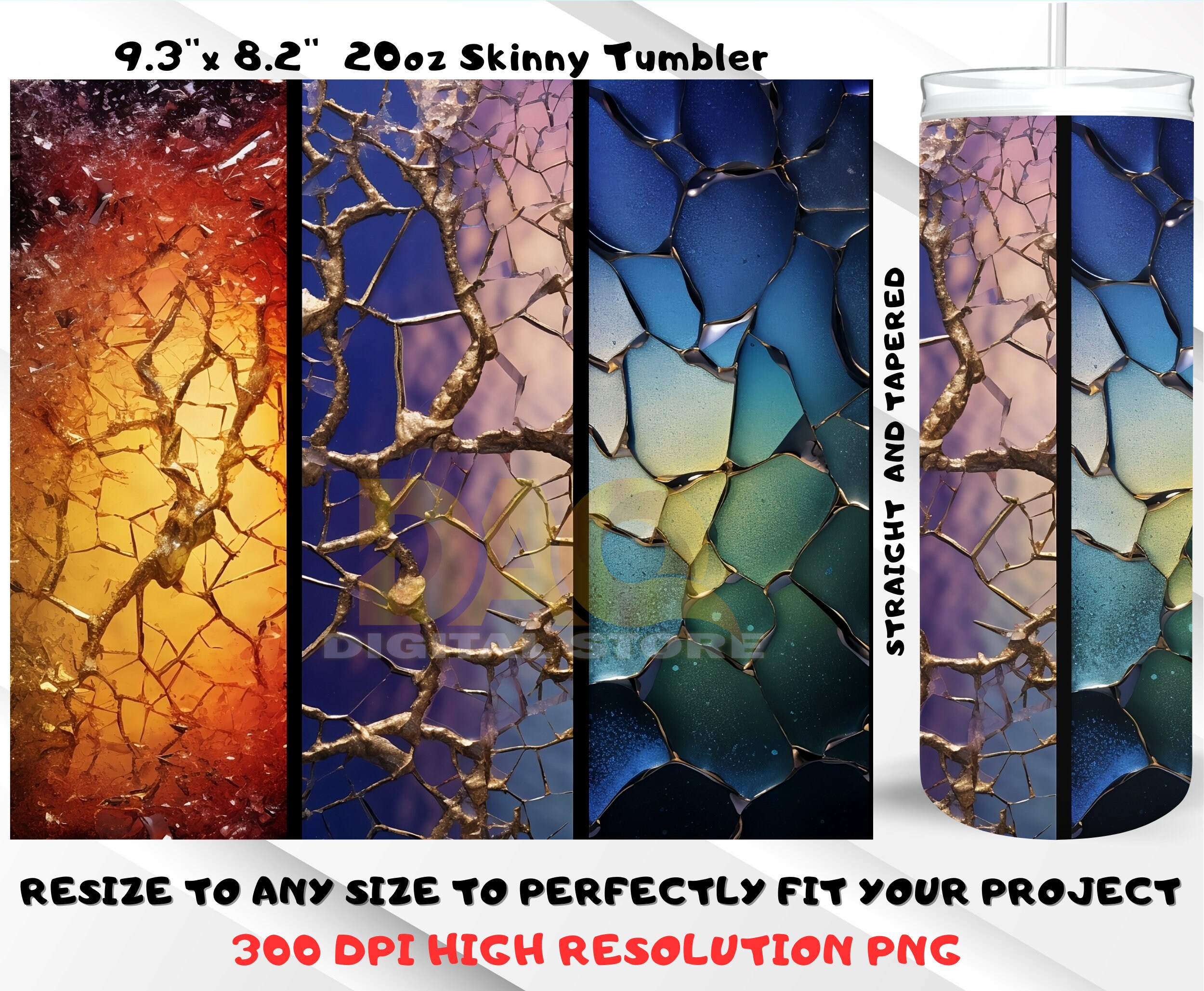 3D Broken Glass Tumbler Png,cracking Effect Sublimation Design,3 ...